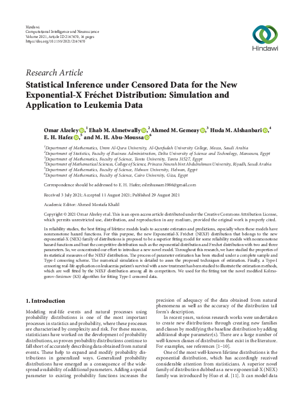 (PDF) Statistical Inference under Censored Data for the New Exponential-X Fréchet Distribution ...