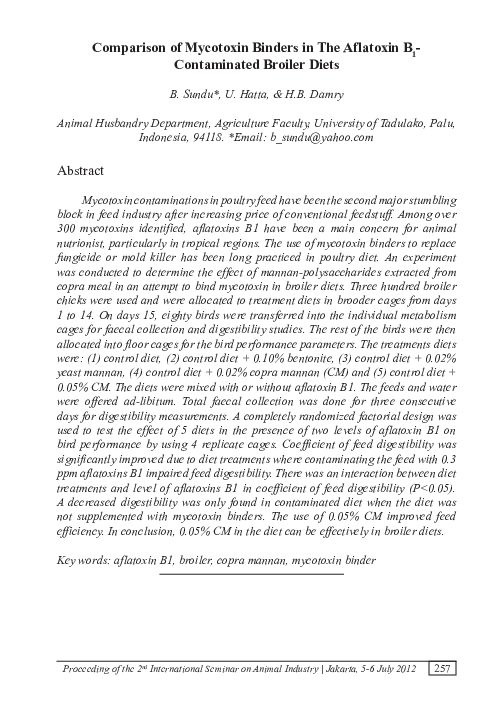 (PDF) Comparison of Mycotoxin Binders in The Aflatoxin B1-Contaminated ...