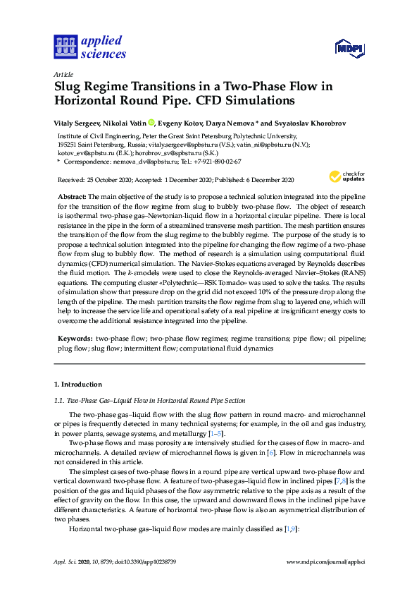 Pdf Slug Regime Transitions In A Two Phase Flow In Horizontal Round Pipe Cfd Simulations