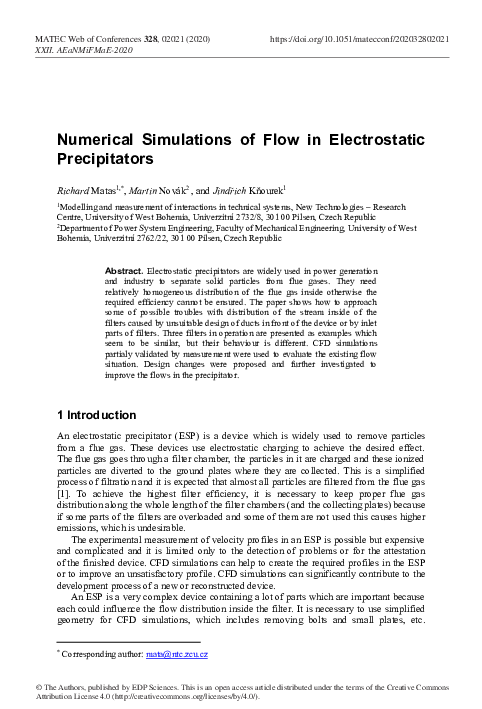 (PDF) Numerical Simulations of Flow in Electrostatic Precipitators