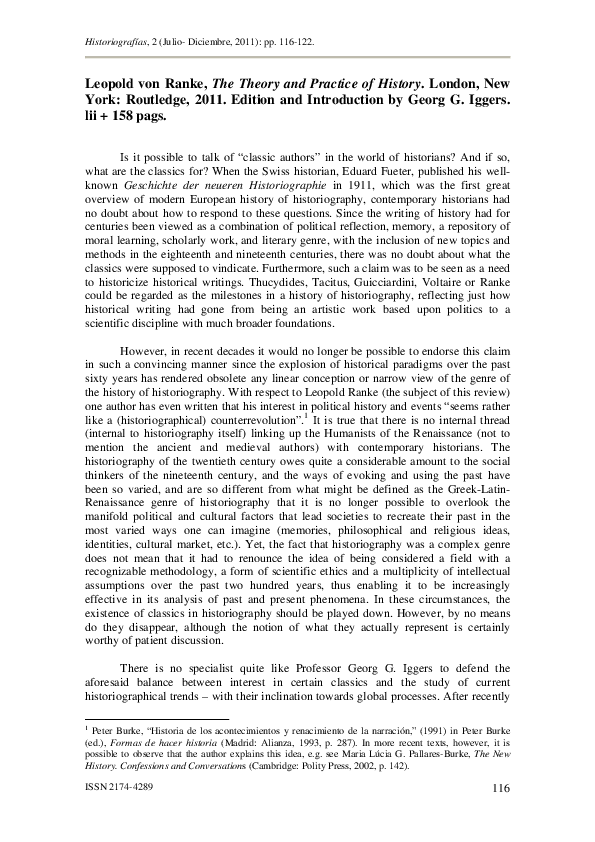 (PDF) Leopold von Ranke, The Theory and Practice of History. London ...