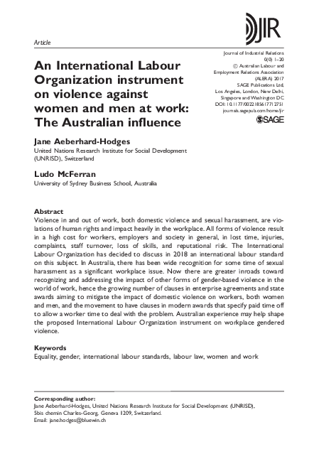 (PDF) An International Labour Organization instrument on violence ...