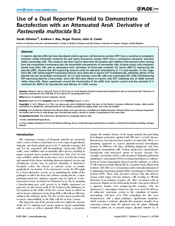(PDF) Use of a Dual Reporter Plasmid to Demonstrate Bactofection with ...