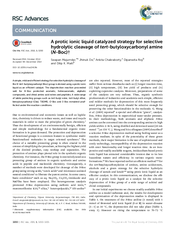 (PDF) A protic ionic liquid catalyzed strategy for selective hydrolytic ...