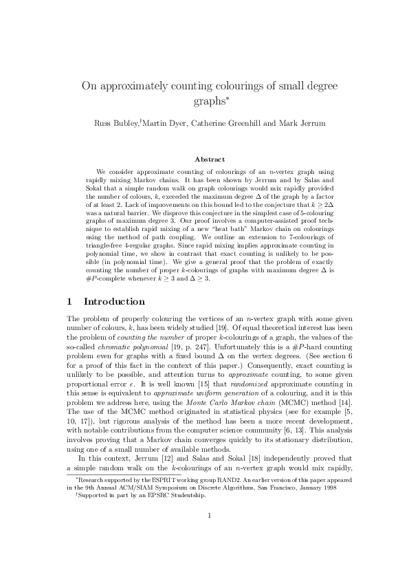 (PDF) On Approximately Counting Colourings of Small Degree Graphs
