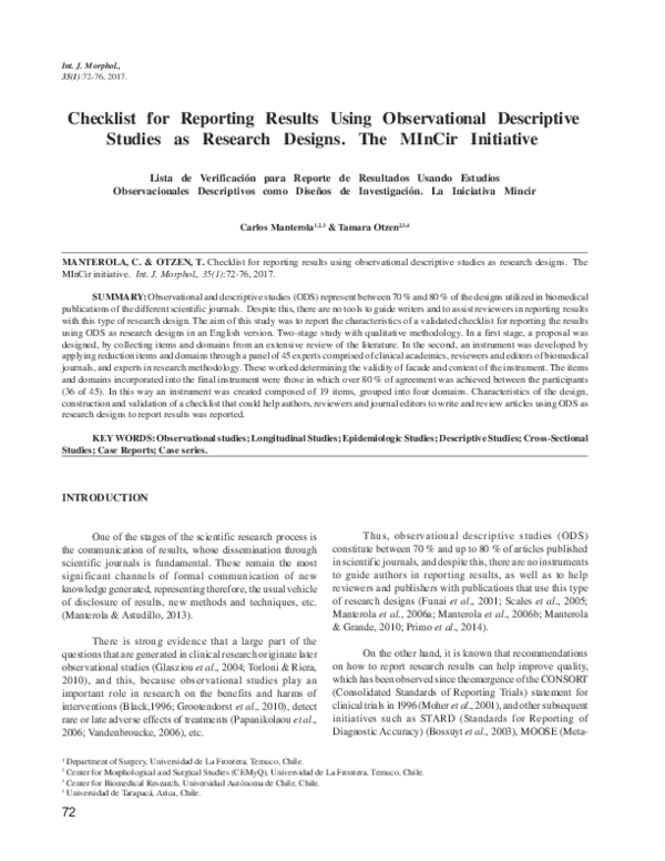 (PDF) Checklist for Reporting Results Using Observational Descriptive ...