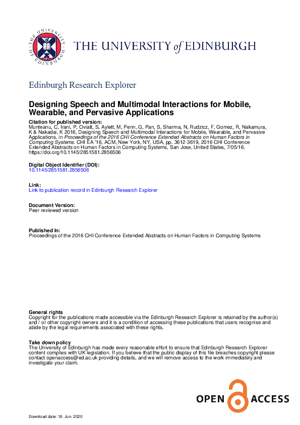 Pdf Designing Speech And Multimodal Interactions For Mobile Wearable And Pervasive
