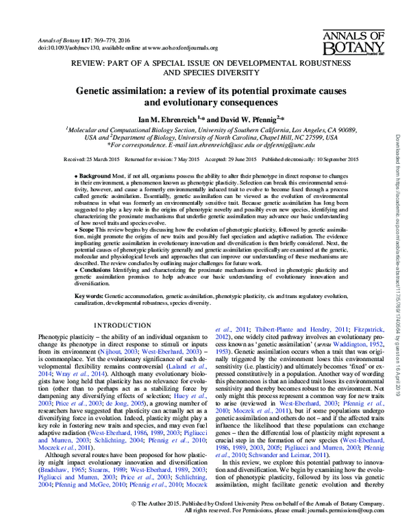 (PDF) Genetic assimilation: a review of its potential proximate causes ...