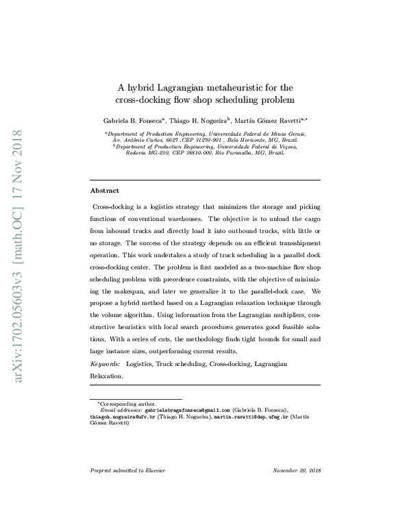 (PDF) A hybrid Lagrangian metaheuristic for the cross-docking flow shop scheduling problem
