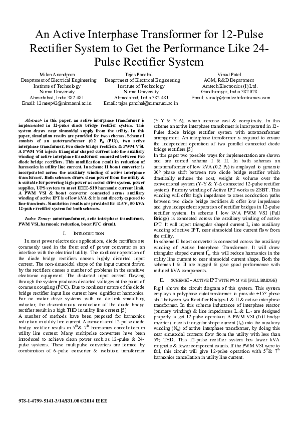 (PDF) An active interphase transformer for 12-pulse rectifier system to ...