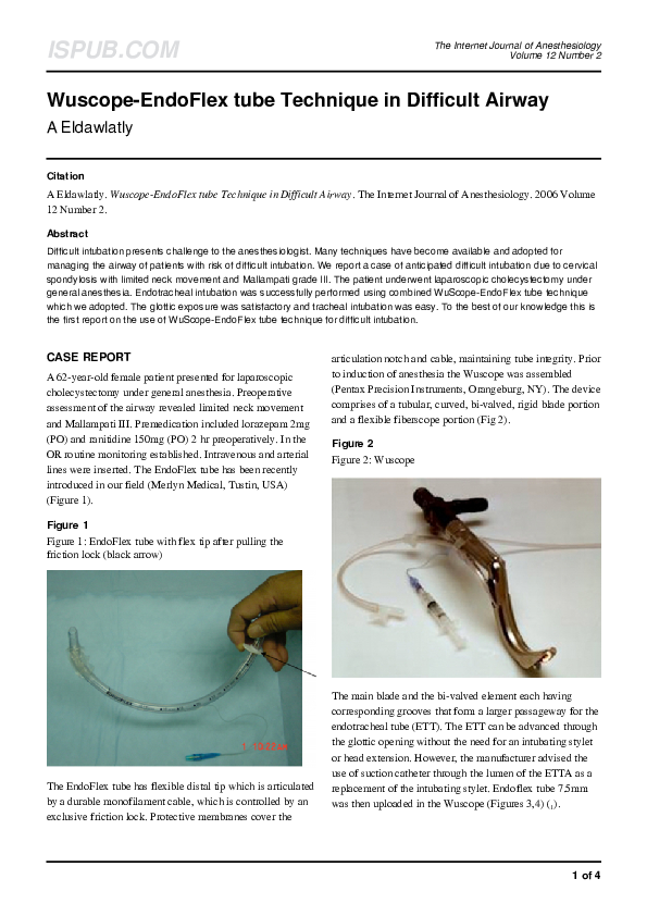 (PDF) Wuscope-EndoFlex tube Technique in Difficult Airway