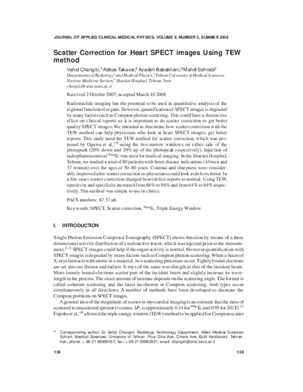 (PDF) Scatter Correction for Heart SPECT images Using TEW method