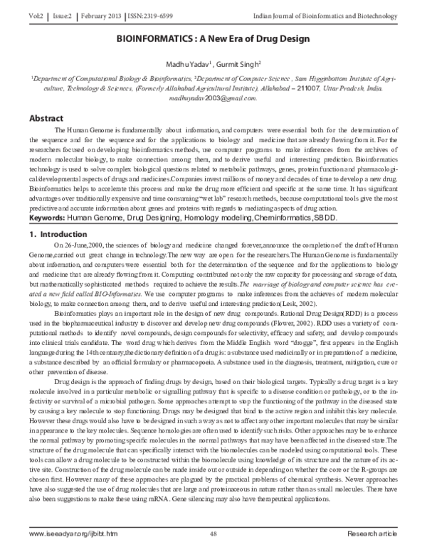 (PDF) Bioinformatics: a New Era of Drug Design