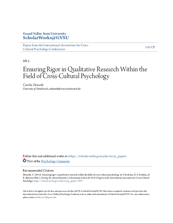 (PDF) Ensuring Rigor in Qualitative Research Within the Field of Cross ...