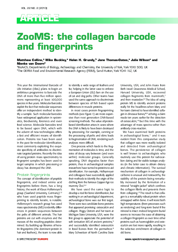 (PDF) ZooMS: the collagen barcode and fingerprints