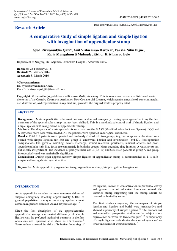 (PDF) A comparative study of simple ligation and simple ligation with ...