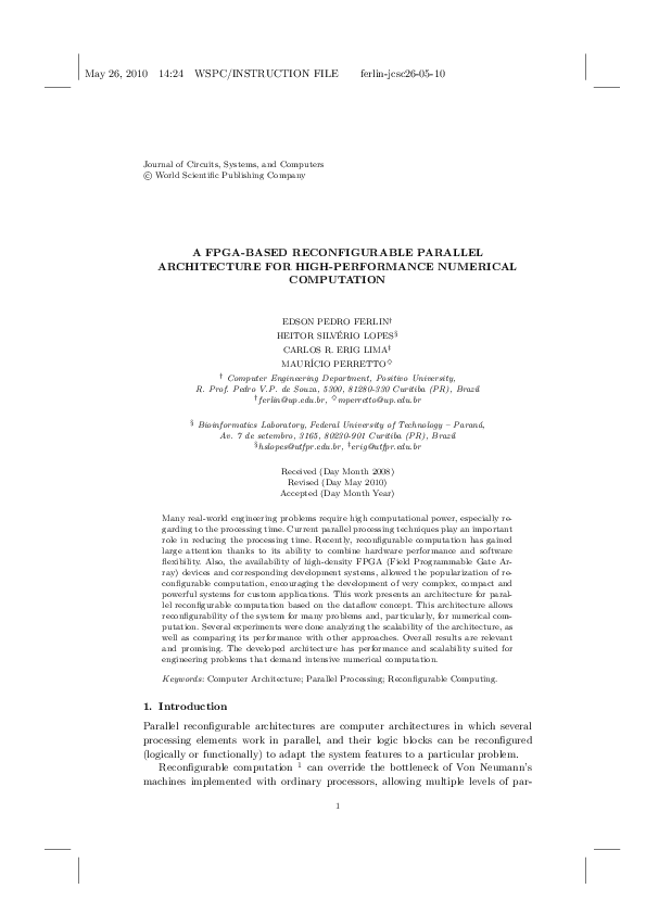 Pdf A Fpga Based Reconfigurable Parallel Architecture For High Performance Numerical Computation