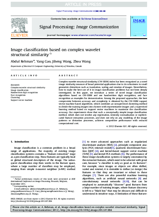 Pdf Image Classification Based On Complex Wavelet Structural Similarity
