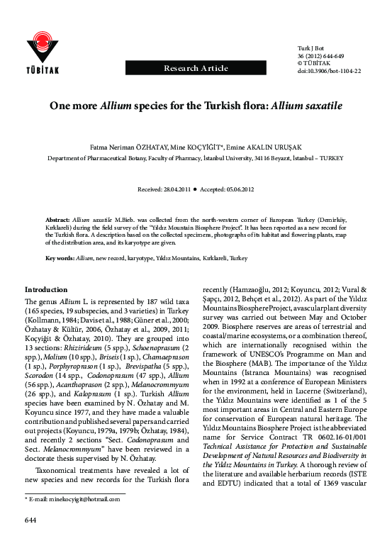 (PDF) One more Allium species for the Turkish flora: Allium saxatile