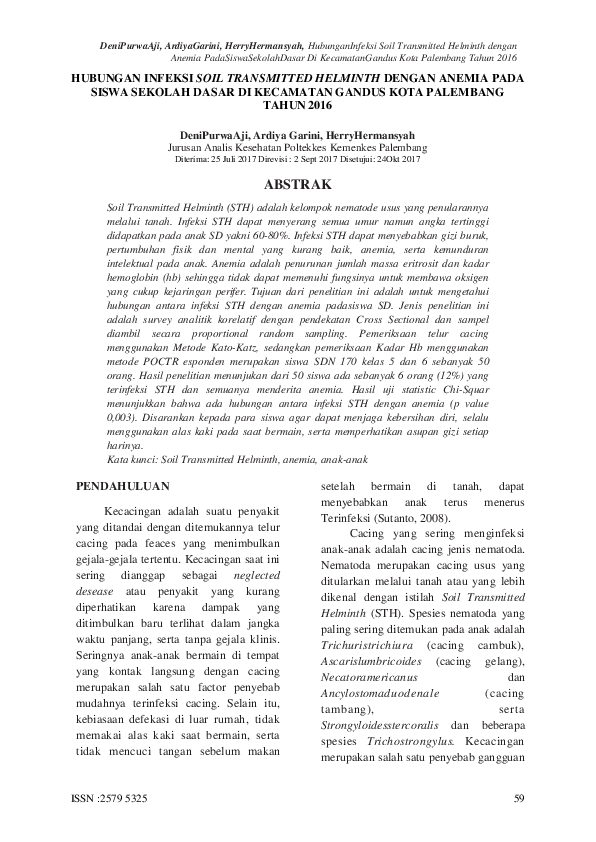 (PDF) Hubungan Infeksi Soil Transmitted Helminth Dengan Anemia Pada Siswa Sekolah Dasar DI ...