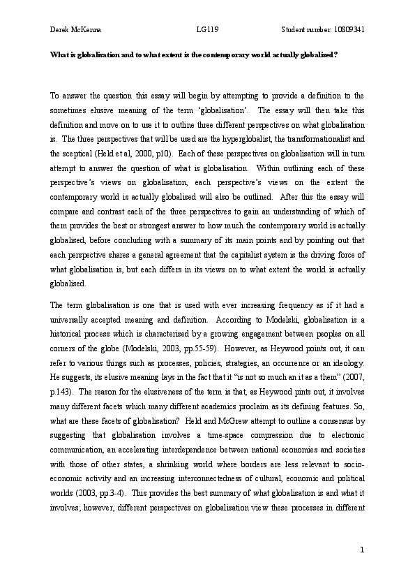 (DOC) What is globalisation and to what extent is the contemporary ...