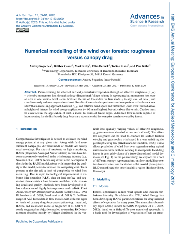 (PDF) Numerical modelling of the wind over forests: roughness versus ...