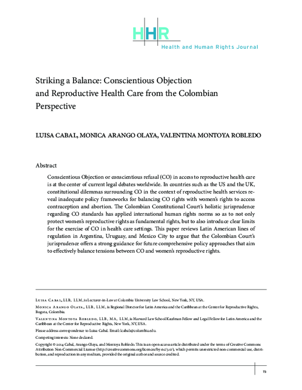 (PDF) Striking a balance: conscientious objection and reproductive ...