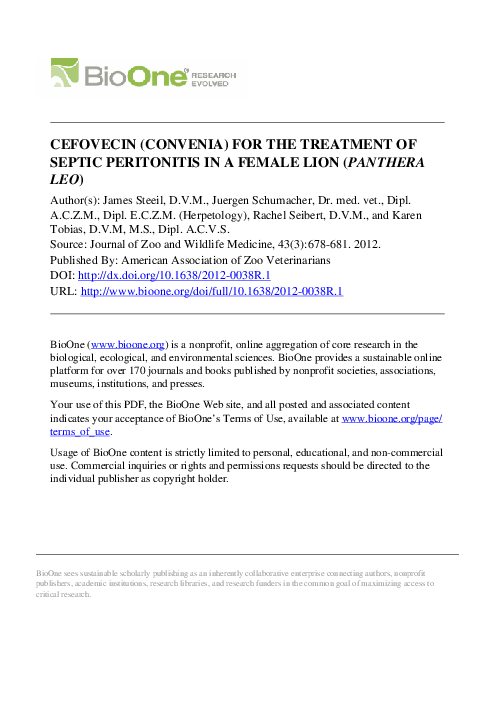 (PDF) Cefovecin (Convenia) for the Treatment of Septic Peritonitis in a ...