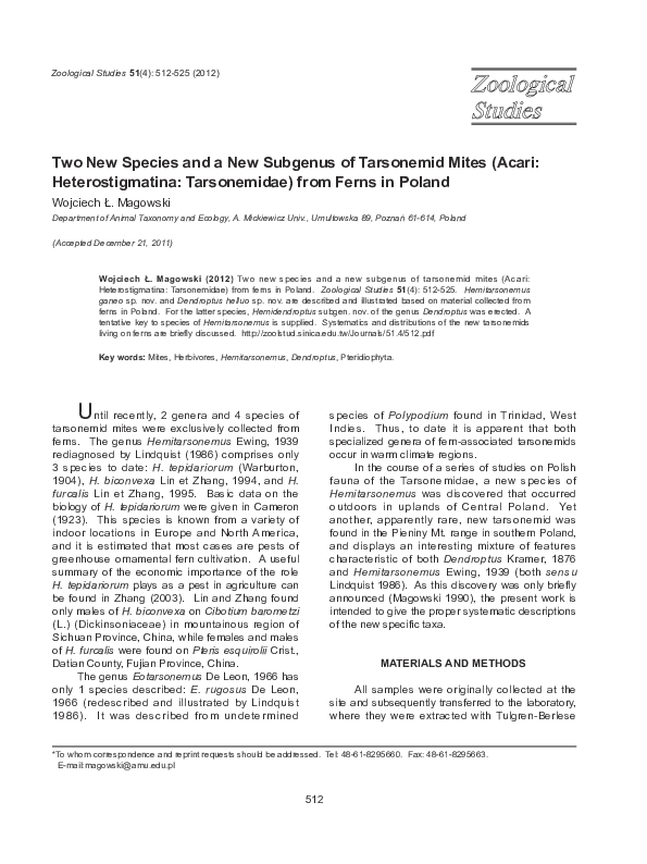 (PDF) Two new species and a new subgenus of tarsonemid mites (Acari ...