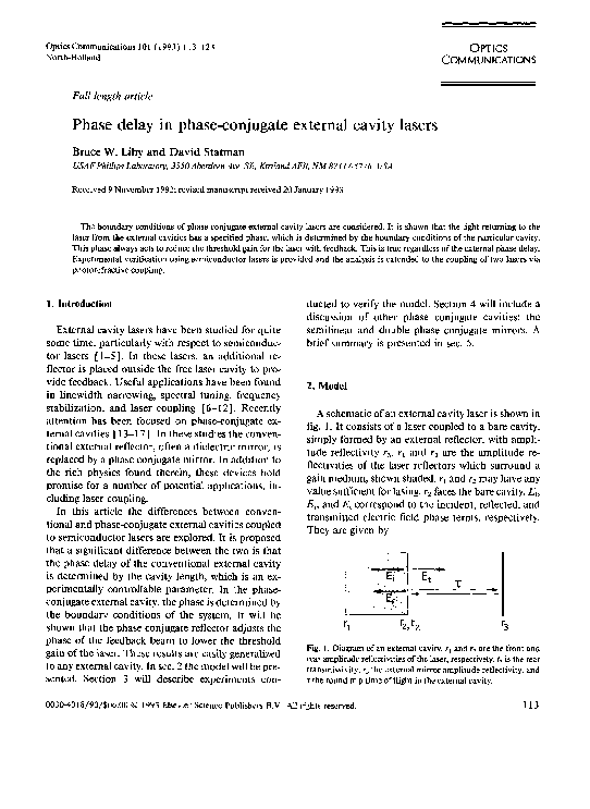 (PDF) Phase delay in phase-conjugate external cavity lasers