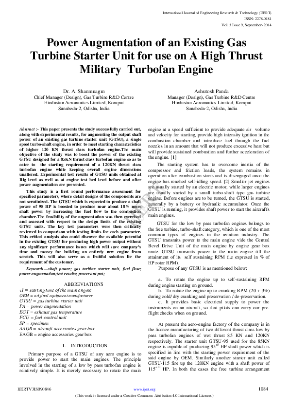 (PDF) Power Augmentation of an Existing Gas Turbine Starter Unit for use on A High Thrust ...