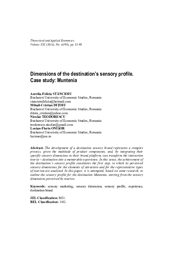 (PDF) Dimensions of the destination’s sensory profile. Case study: Muntenia