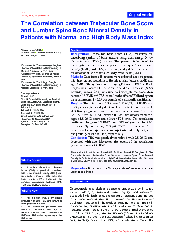 (PDF) The Correlation between Trabecular Bone Score and Lumbar Spine ...