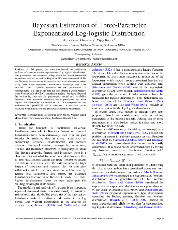 (PDF) Bayesian Estimation of Three-Parameter Exponentiated Log-logistic Distribution
