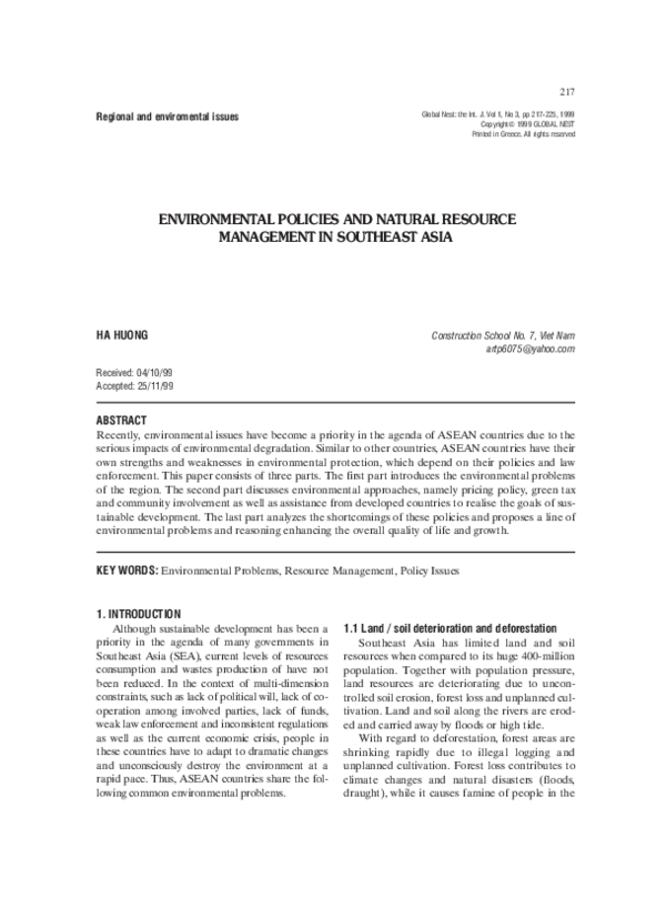 (PDF) Environmental policies and natural resource management in ...