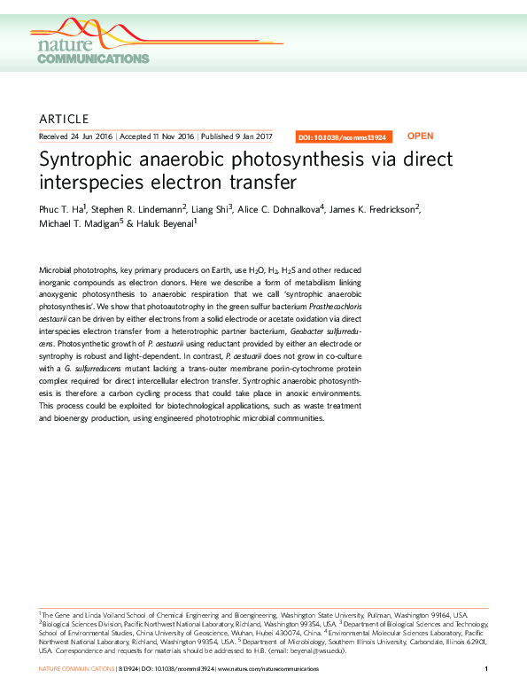 (PDF) Syntrophic anaerobic photosynthesis via direct interspecies ...