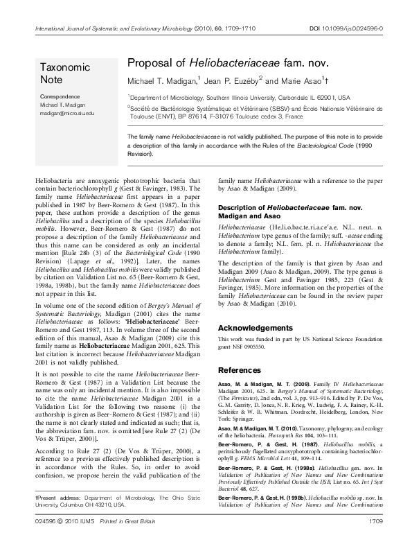 (PDF) Proposal of Heliobacteriaceae fam. nov
