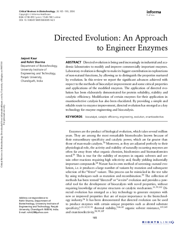 (PDF) Directed Evolution: An Approach to Engineer Enzymes