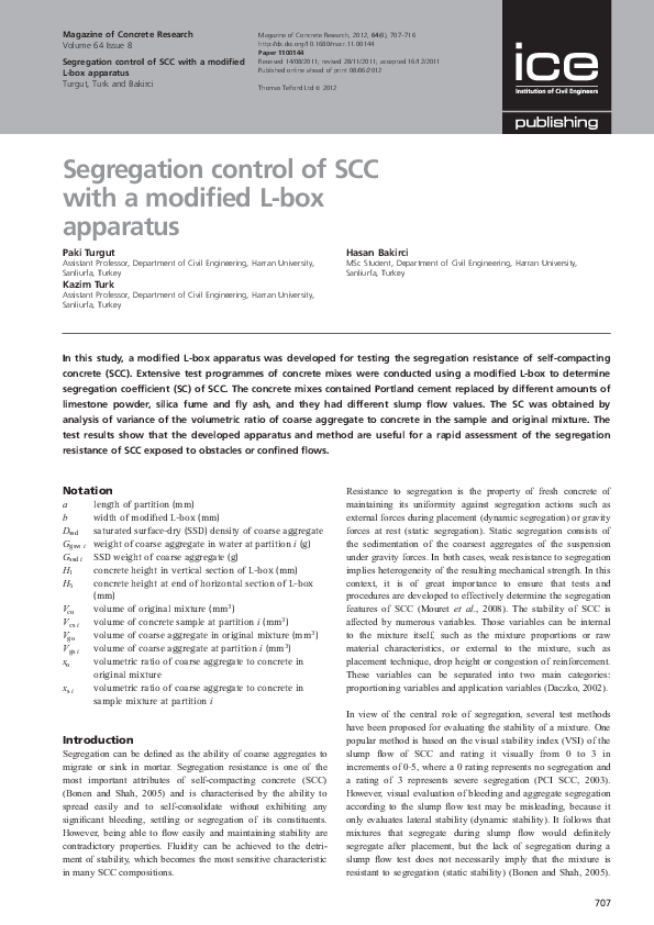 (PDF) Segregation control of SCC with a modified L-box apparatus