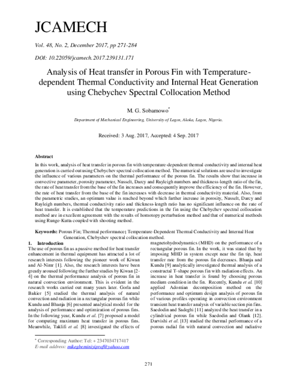 (PDF) Analysis of Heat transfer in Porous Fin with Temperature-dependent Thermal Conductivity ...