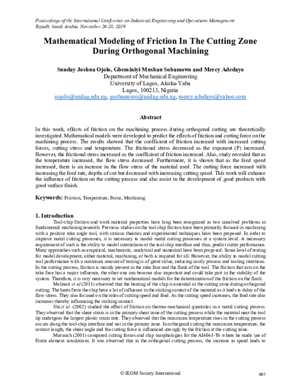 Pdf Mathematical Modeling Of Friction In The Cutting Zone During Orthogonal Machining