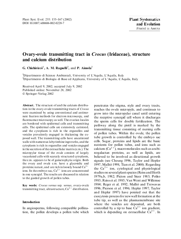 (PDF) Ovary-ovule transmitting tract in Crocus (Iridaceae), structure ...