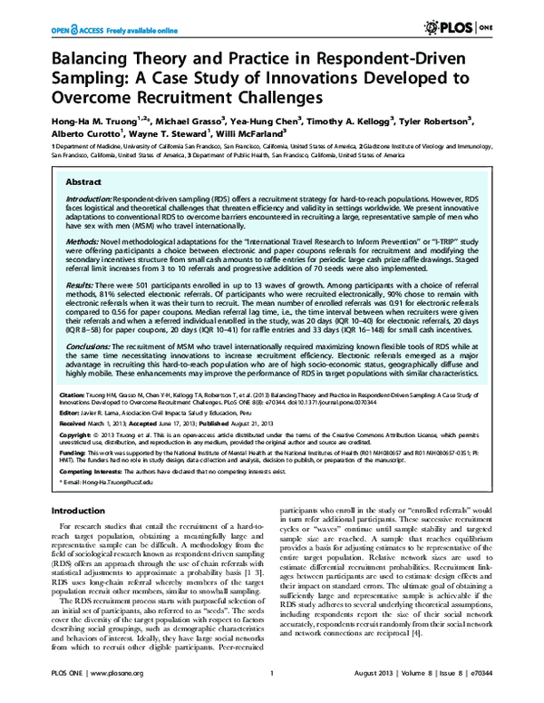 (PDF) Balancing Theory and Practice in Respondent-Driven Sampling: A Case Study of Innovations ...