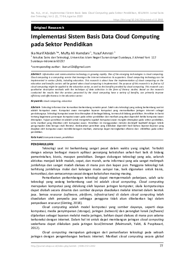 (PDF) Implementasi Sistem Basis Data Cloud Computing pada Sektor Pendidikan