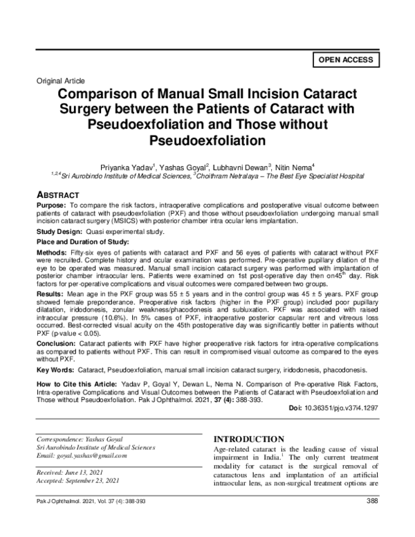(PDF) Comparison of Manual Small Incision Cataract Surgery between the ...