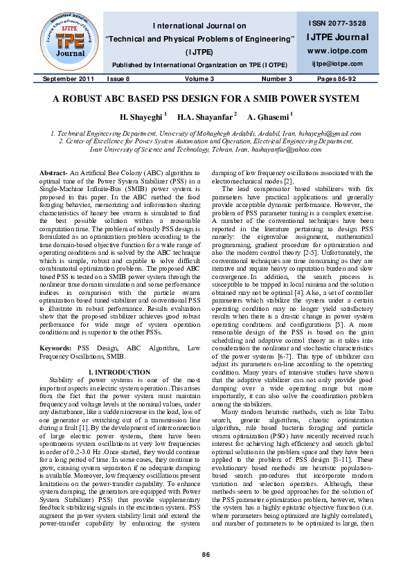 Pdf A Robust Abc Based Pss Design For A Smib Power System Heidarali Shayanfar