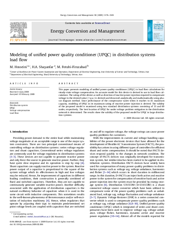 Pdf Upqc Modeling For Load Flow In Distribution Systems