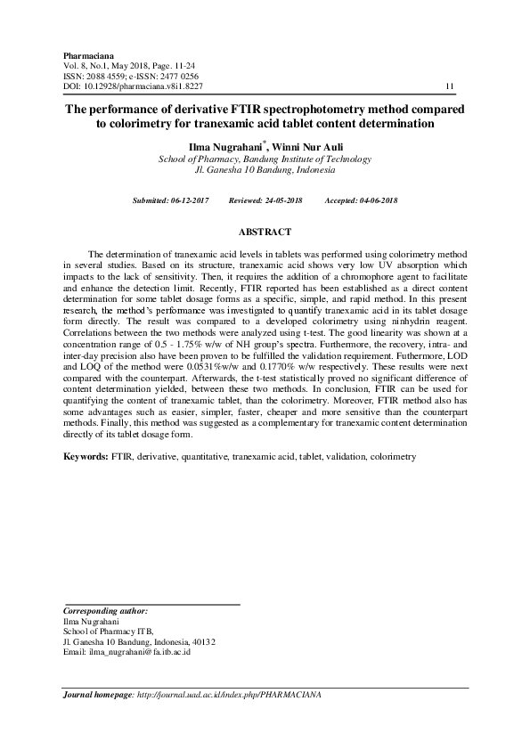 (PDF) The performance of derivate FTIR spectrophotometry method compared to colorimetry for ...