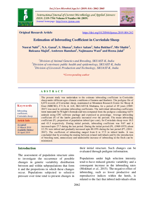 Pdf Estimation Of Inbreeding Coefficient In Corriedale Sheep