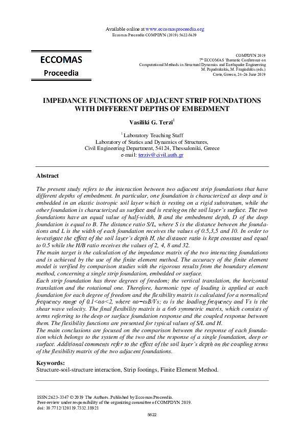 (PDF) Impedance Functions of Adjacent Strip Foundations with Different Depths of Embedment ...